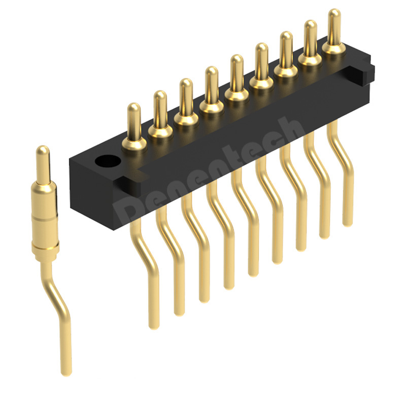 Denentech customized 1.27MM pogo pin H2.0MM single row male right angle SMT with peg pogo pin ...